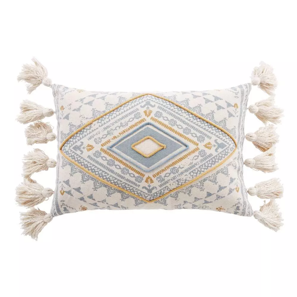 Bantal Katun Ecru lan Biru kanthi Print lan Bordir dening Maisons du Monde