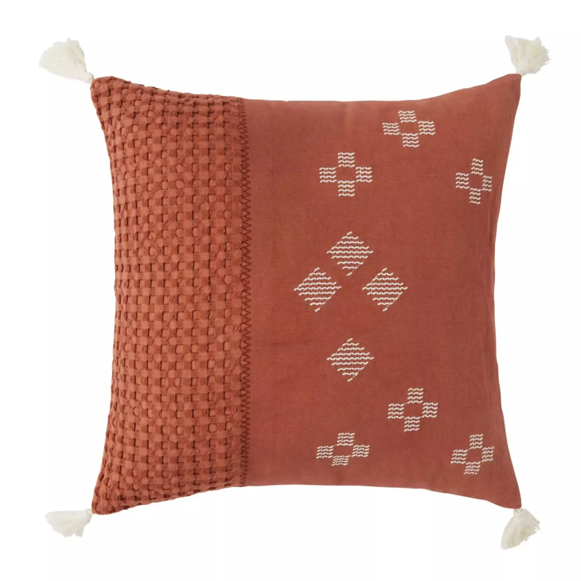 Cushion Terracotta Cotton misy amboradara Ecru sy amboradara avy amin'ny Maisons du Monde