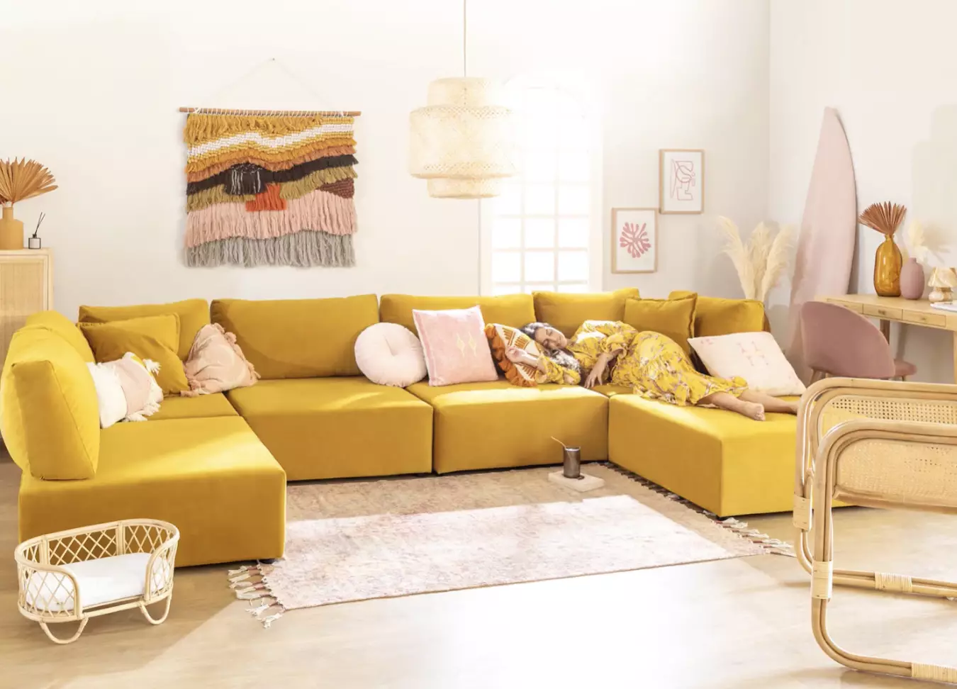 Corner Modular Sofa ka 'Mala oa Mustard ho tloha Sklum