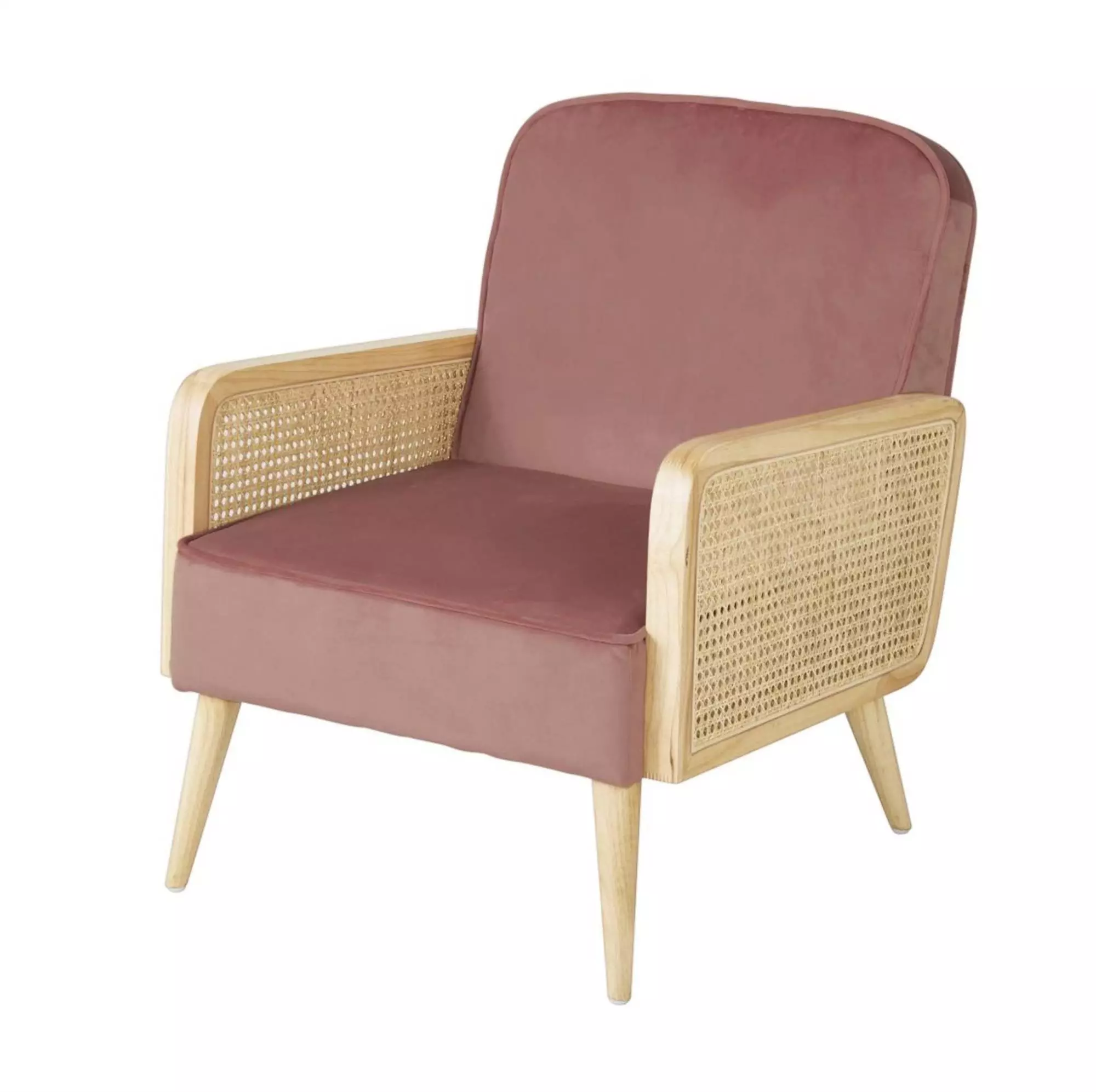 maisons du monde pink-velvet-armchair-wicker-grid سان