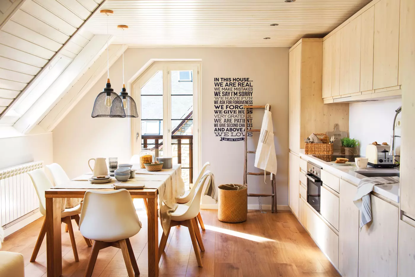 Alpine house kitchen with dining area