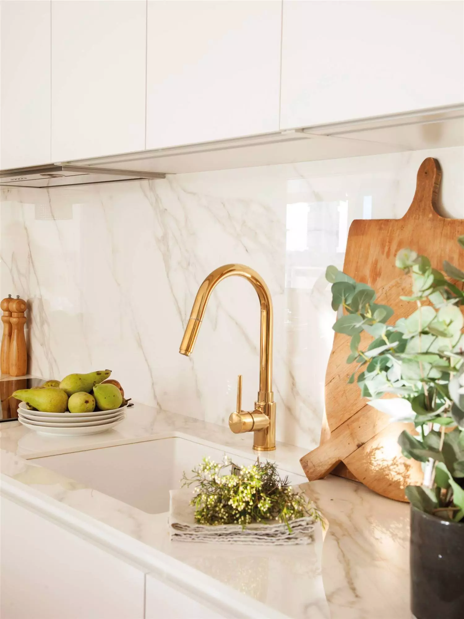 gold kitchen faucet and marble top_00501847