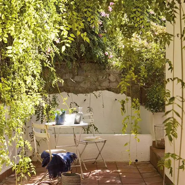 Terraço com fonte de duas bicas