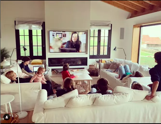 Paloma's family in the living room of her house in Asturias