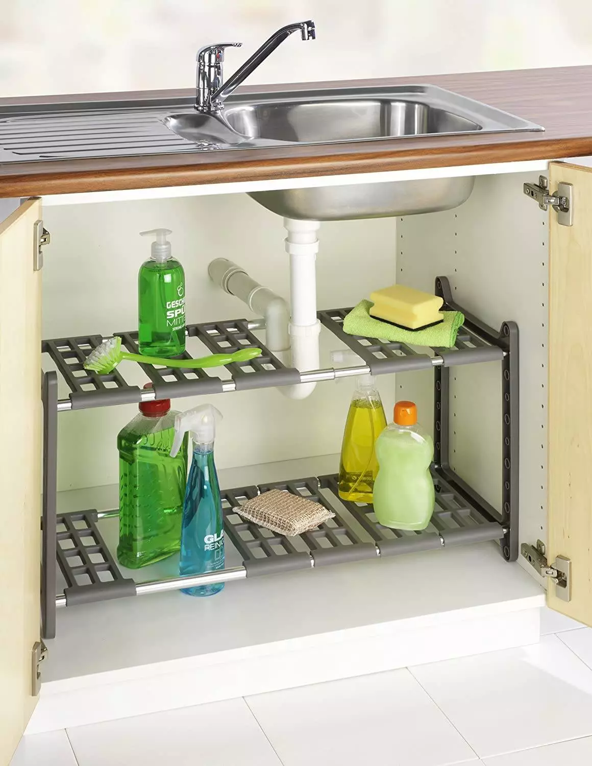 Shelving bakeng sa khabinete ea sink