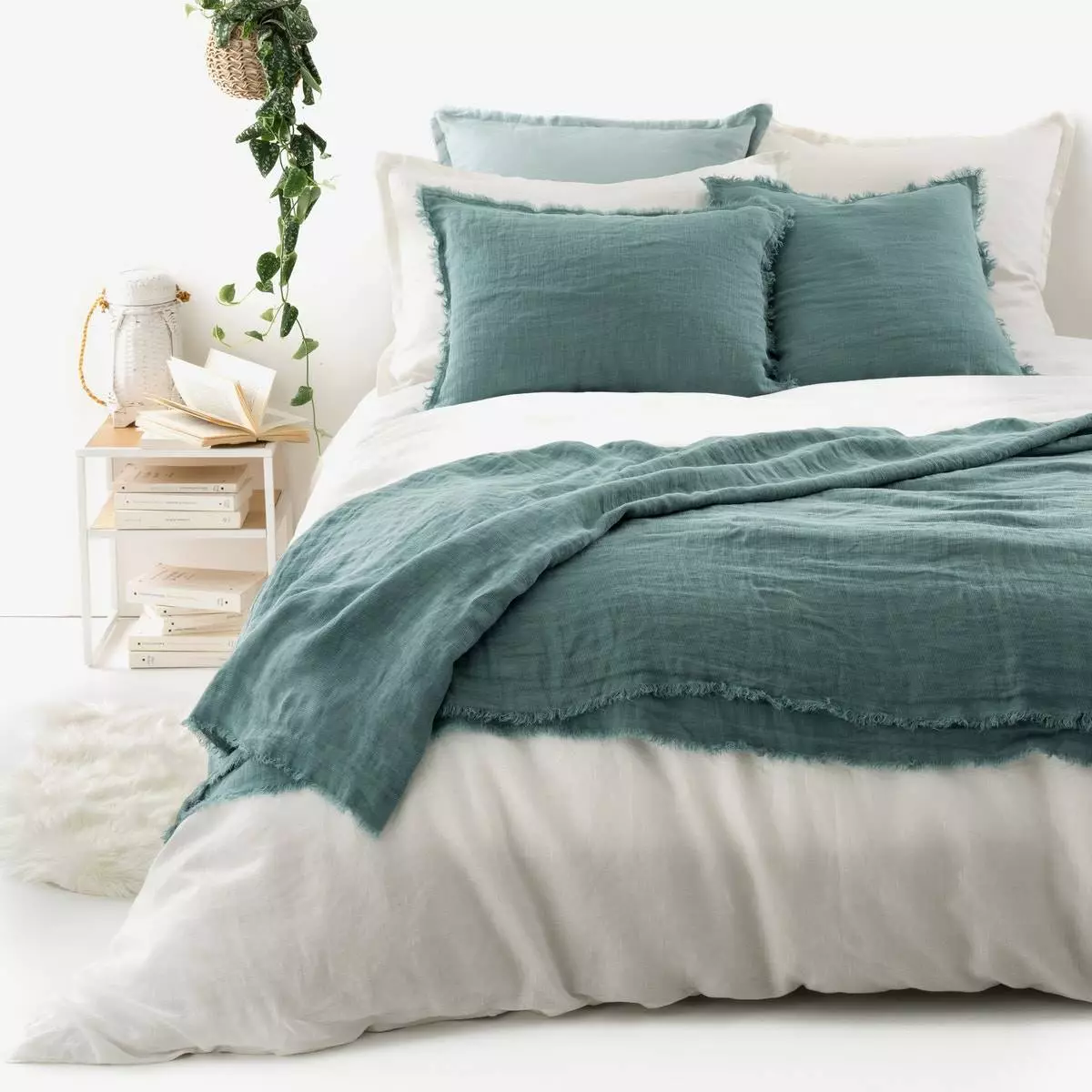 kuoshwa kitani bedspread celedon blue la redoute