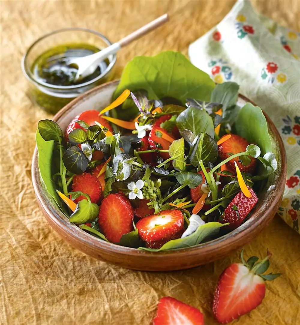 salad with strawberries and flowers