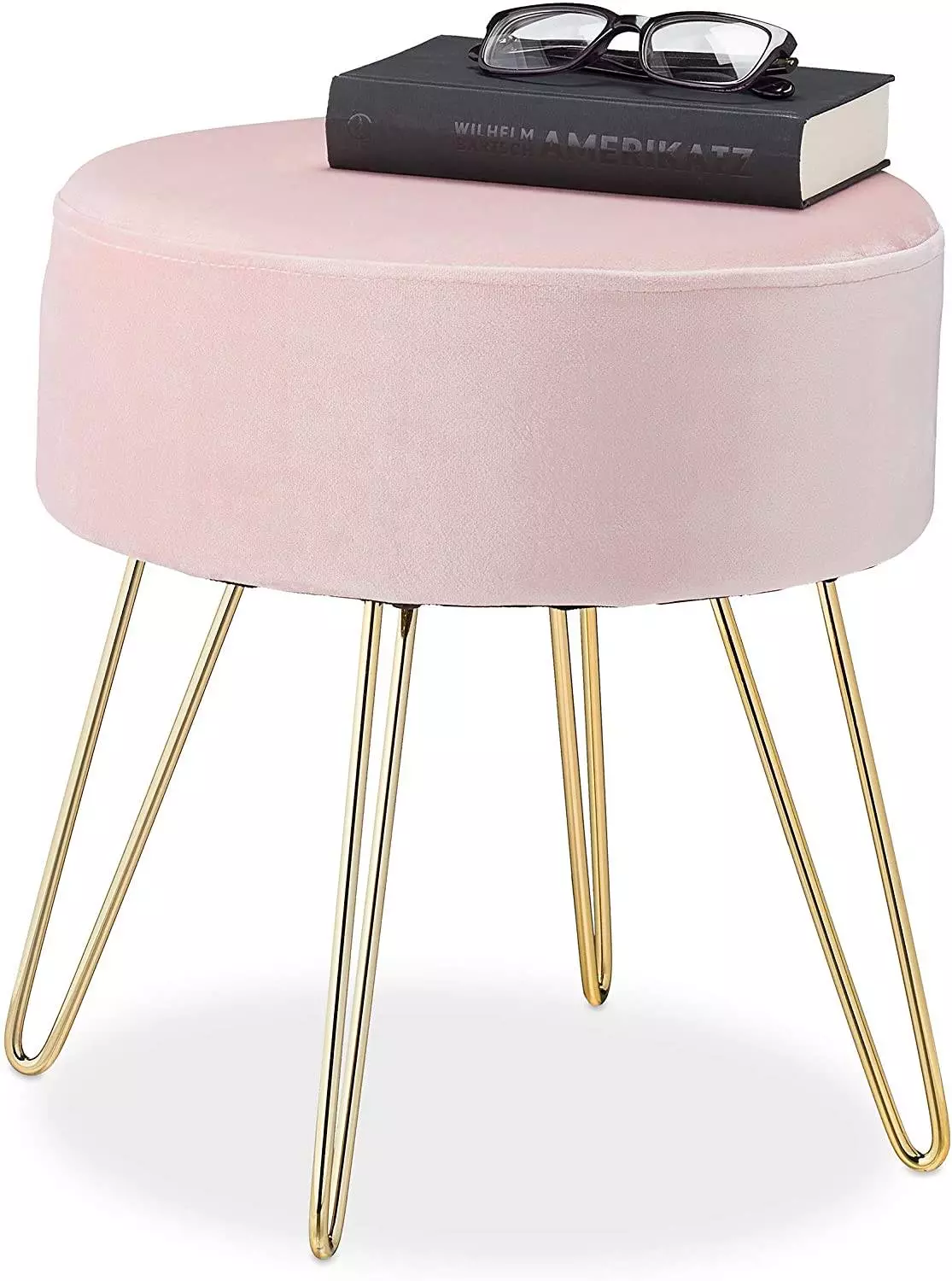 Pink Stool nga adunay Velvet Seat ug Gold Legs gikan sa Amazon