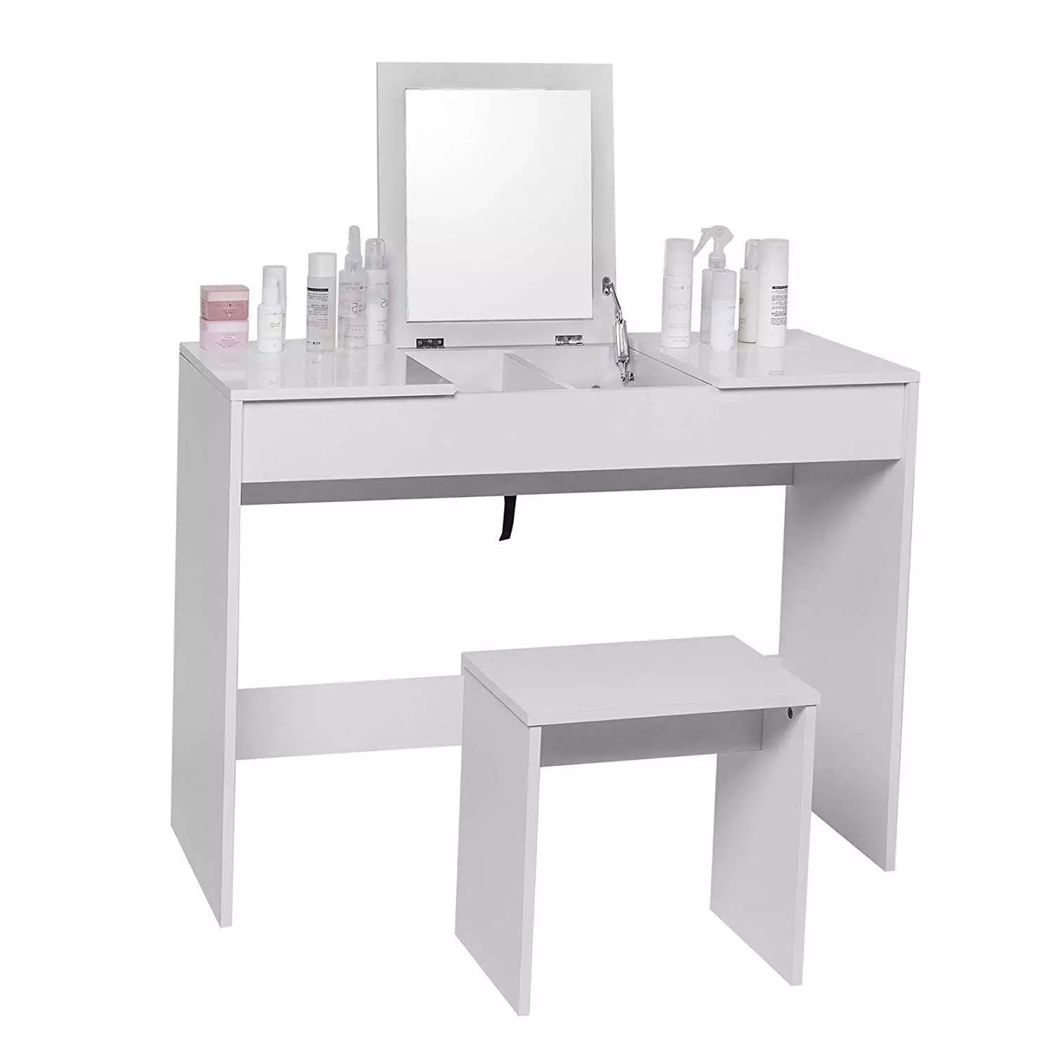 Dressing Table nga may Folding Mirror ug Stool in White ni ManoMano