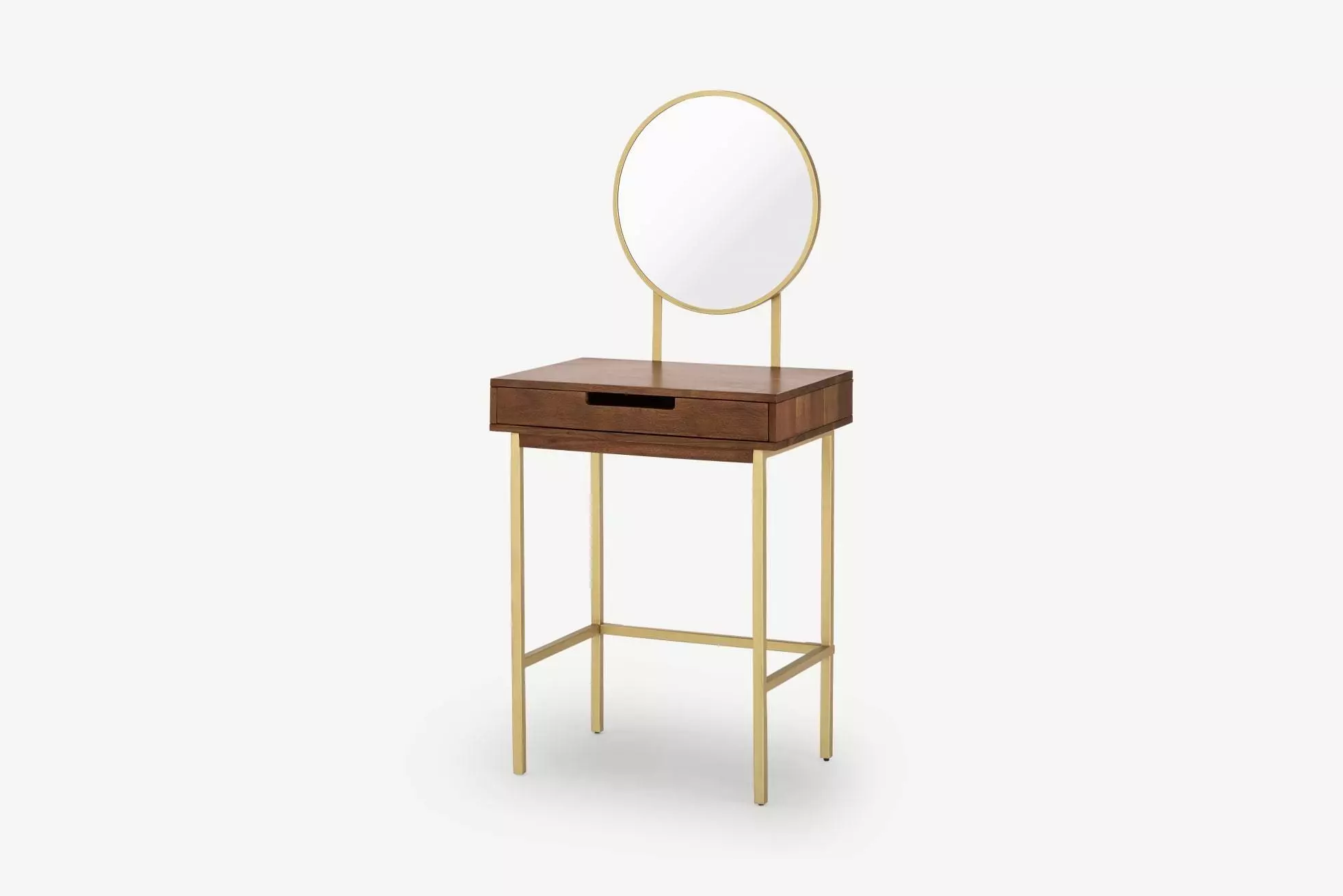 Acacia Wood Dressing Table nga adunay Salamin ug Brass Legs gikan sa MADE