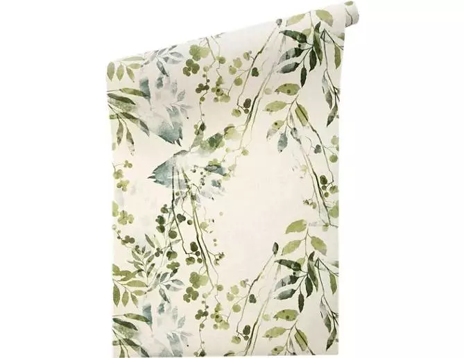 Green Branches Textile Wallpaper by Leroy Merlin