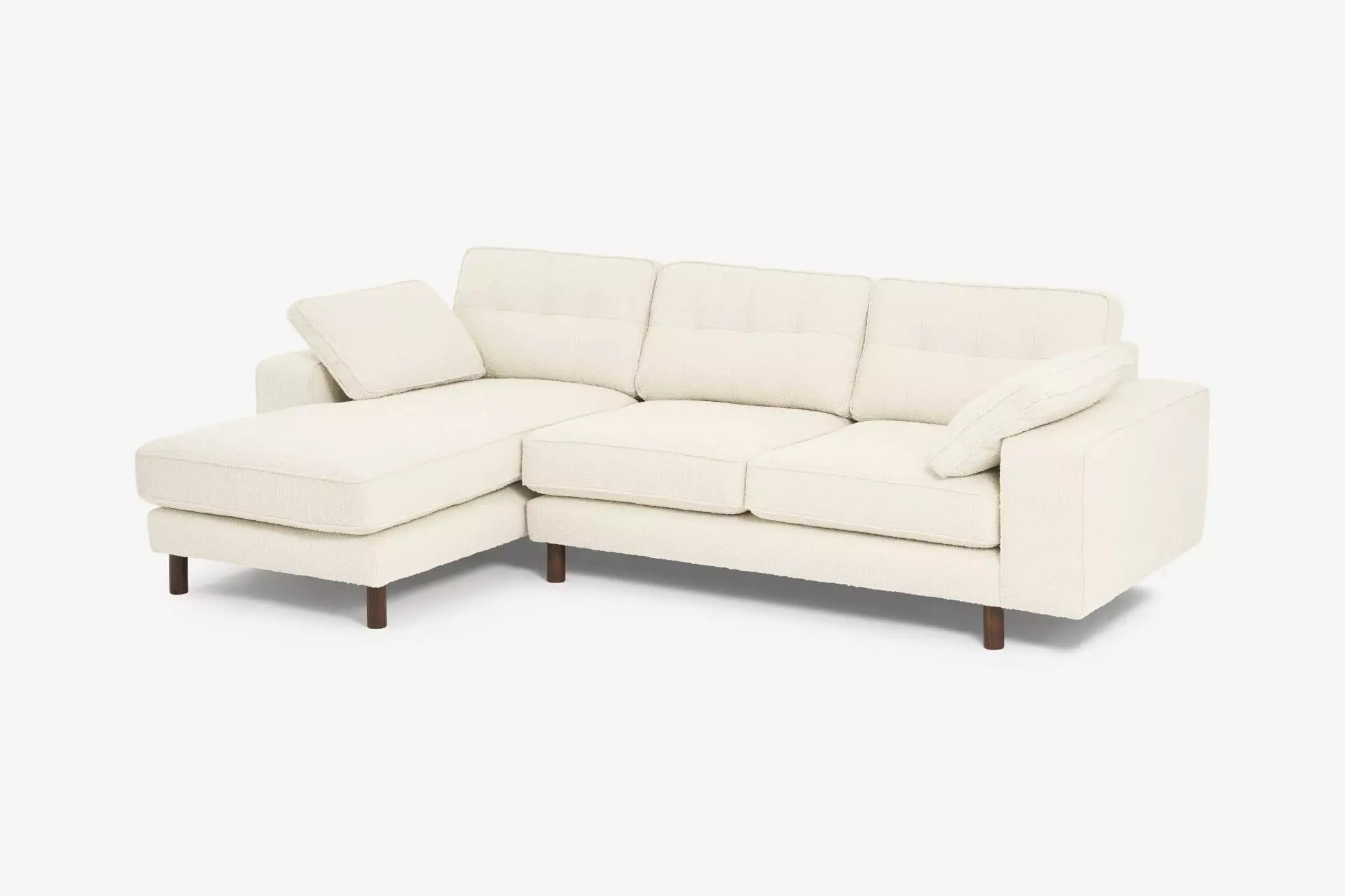 Tobias Left Chaise sófi úr Content eftir Terence Conran, Ivory White Bouclé með dökkum viðarfótum frá MADE